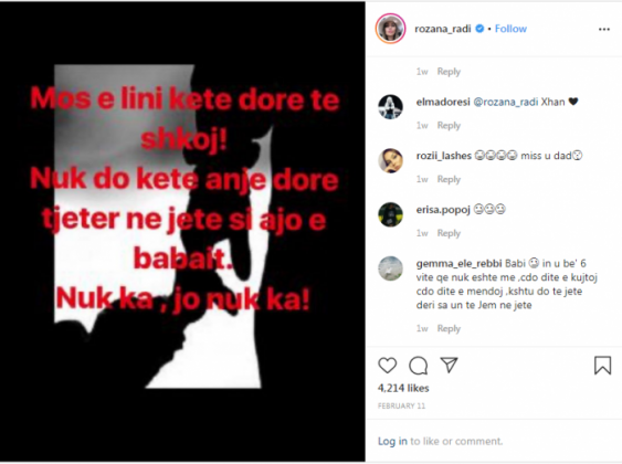 Rozana Radi prek me dedikimin për të babain e saj: Mos e lini këtë dorë ...