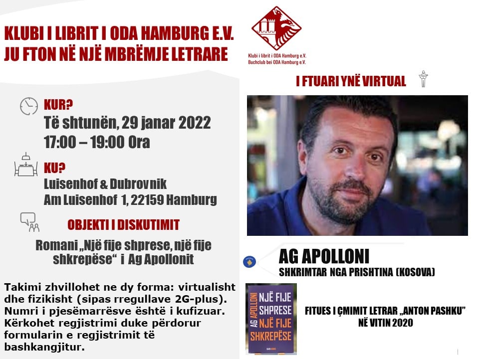 Të shtunën në Hamburg promovohet romani i Ag Apollonit - ObserverKult